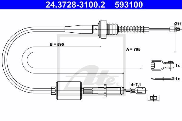 Cable de accionamiento, accionamiento del embrague ATE 24.3728-3100.2 ...
