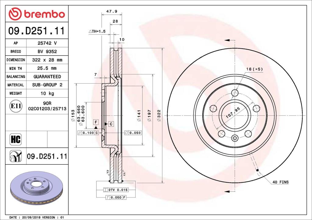 Disques de frein BREMBO 09.D251.11 au meilleur prix - Oscaro