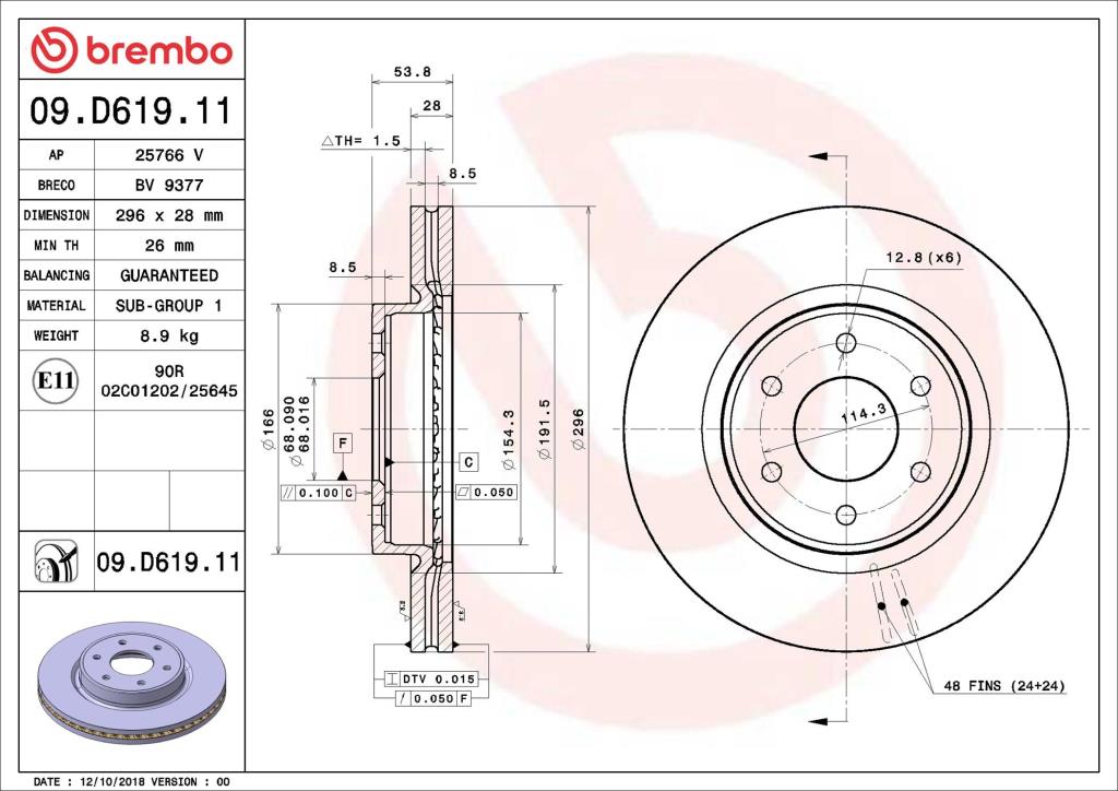 Disques de frein BREMBO 09.D619.11 au meilleur prix - Oscaro