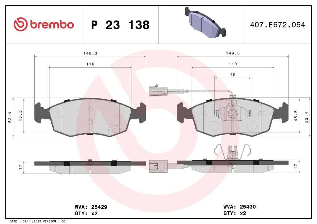Jeu de 4 plaquettes de frein BREMBO P 23 138 au meilleur prix - Oscaro