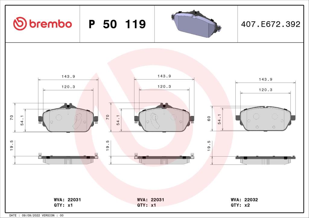 Jeu de 4 plaquettes de frein BREMBO P 50 119 au meilleur prix - Oscaro