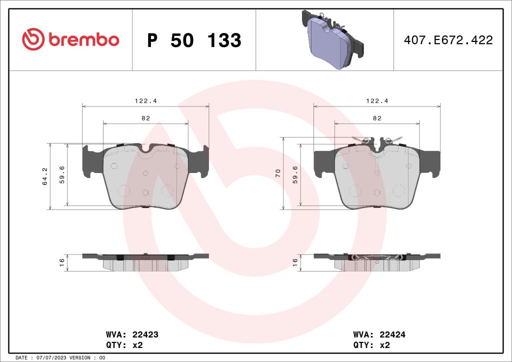 Jeu de 4 plaquettes de frein BREMBO P 50 133 au meilleur prix - Oscaro