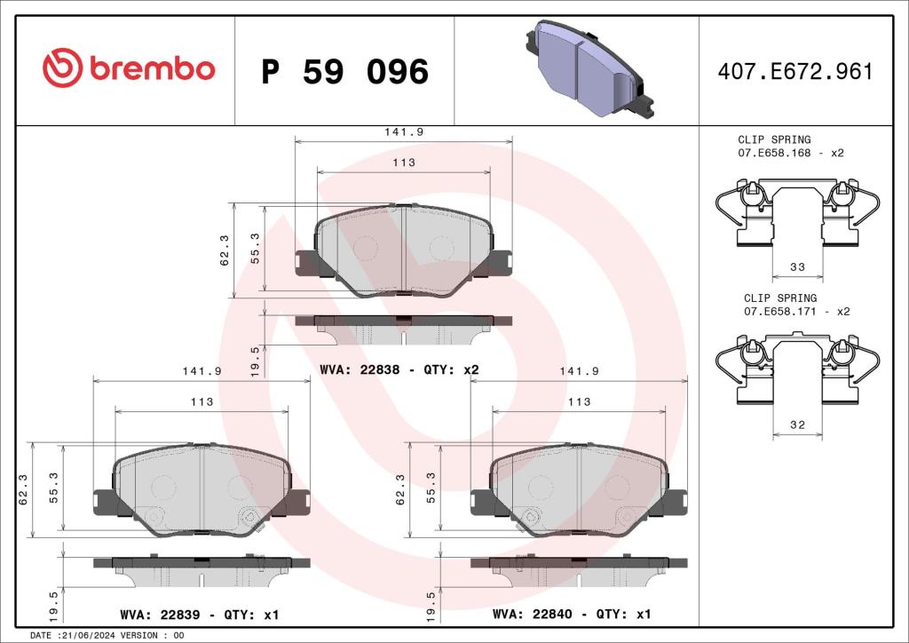 Jeu de 4 plaquettes de frein BREMBO P 59 096 au meilleur prix - Oscaro