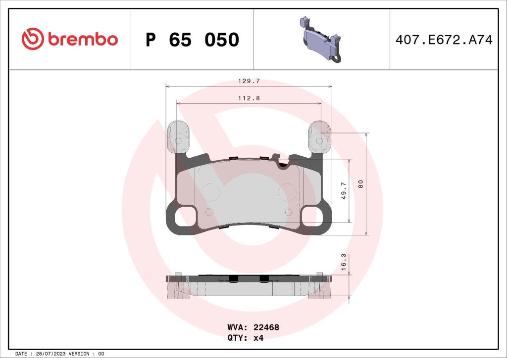 Jeu de 4 plaquettes de frein BREMBO P 65 050 au meilleur prix - Oscaro