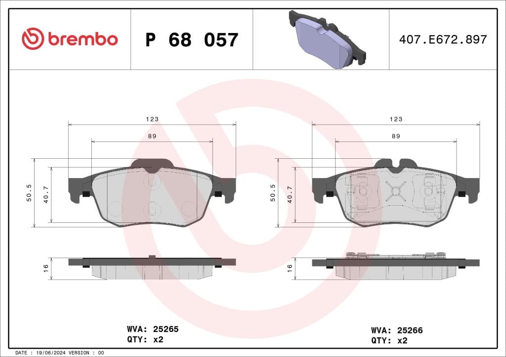 Jeu de 4 plaquettes de frein BREMBO P 68 057 au meilleur prix - Oscaro