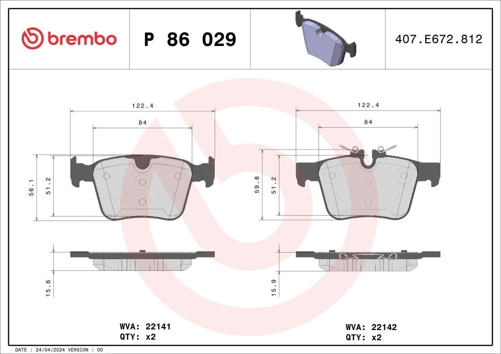 Jeu de 4 plaquettes de frein BREMBO P 86 029 au meilleur prix - Oscaro