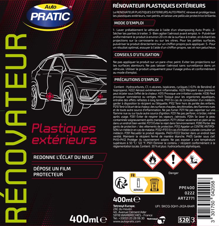 Rénovateur Plastiques et Pare-chocs Auto Pratic ref. PPE400 au meilleur ...